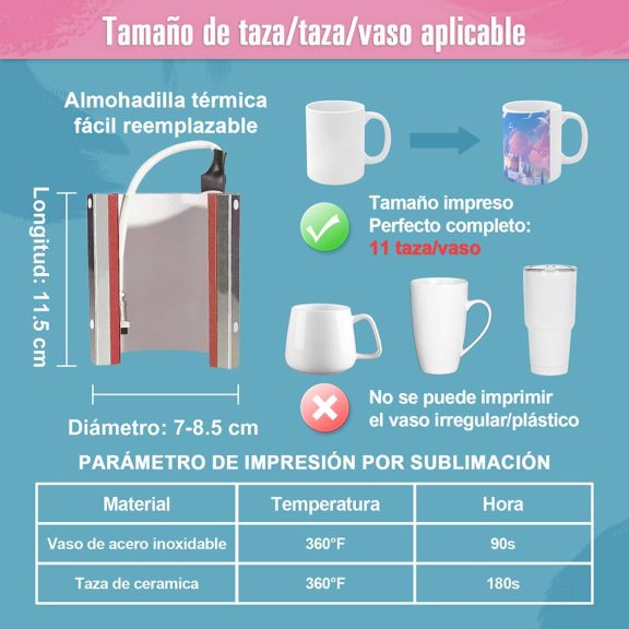 Sublimadora de Tazas 11oz (Rojo) - Fábrica Mecolour