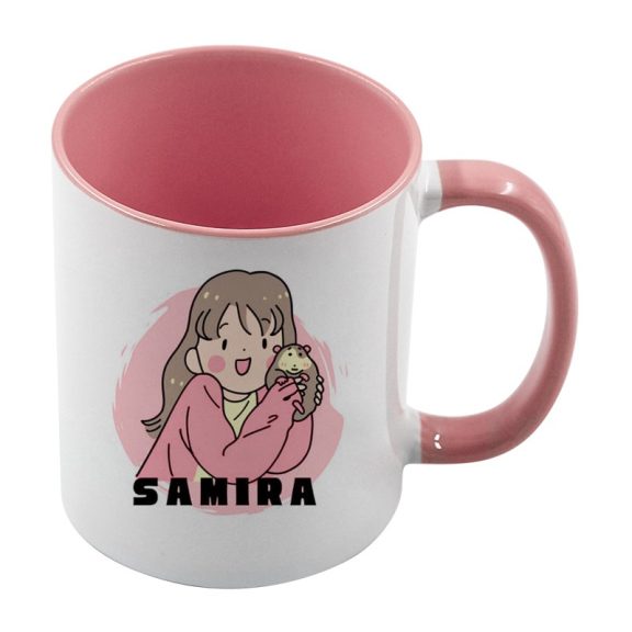Taza Con Interior y Asa De Color Para Sublimación (Rosa)